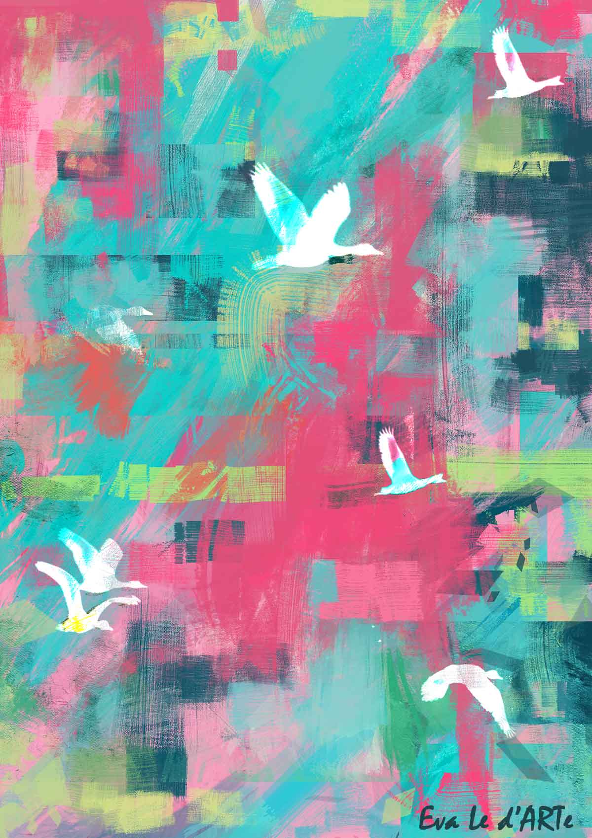Flying Birds Abstract Oil Painting | Triptych Painting | le d’ARTe – le ...